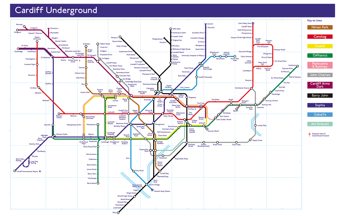 Cardiff tube map! (by the excellent I loves the 'Diff) | Cardiff, Transport map, Map