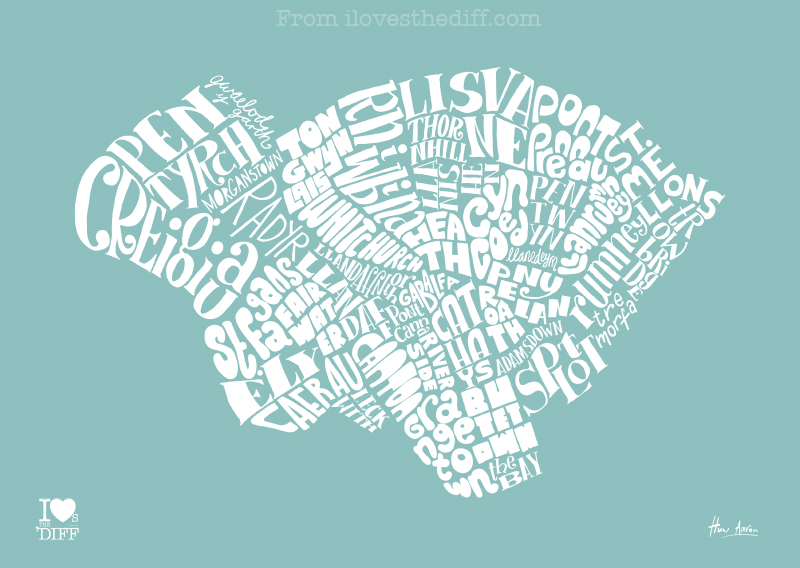 Cardiff Word Map A3 prints from I Loves The 'Diff